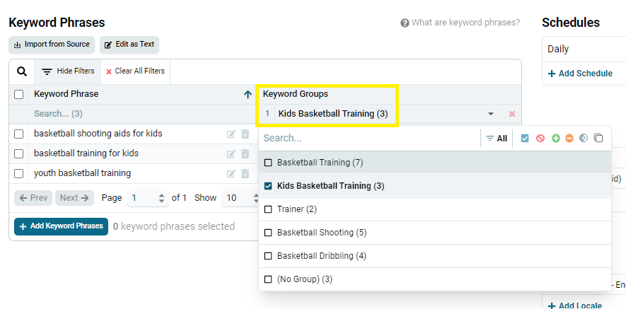 How do I combine keyword groups?