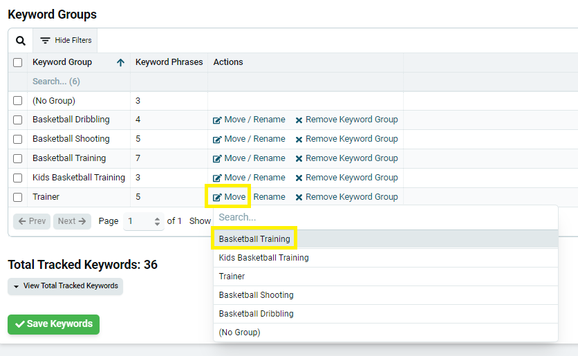 How do I combine keyword groups?