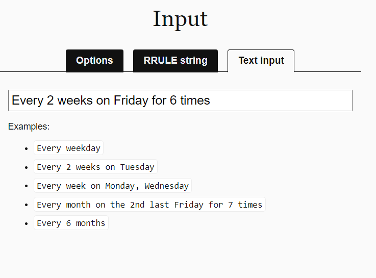 How do I create a custom schedule using an RRULE?